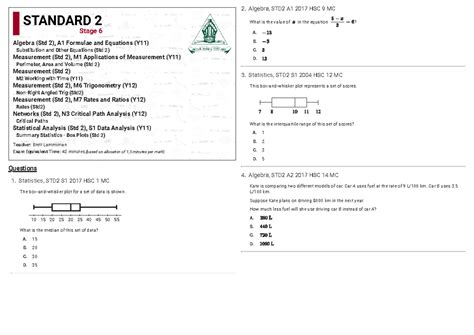 12mas Revision Worksheet 2 1 Statistics Std2 S1 2017 Hsc 1 Mc
