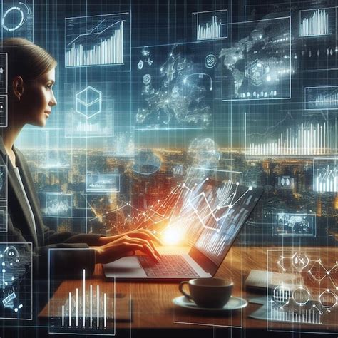 Premium Photo Trading Investing And Data Flow Concept With Businesswoman Using Laptop On