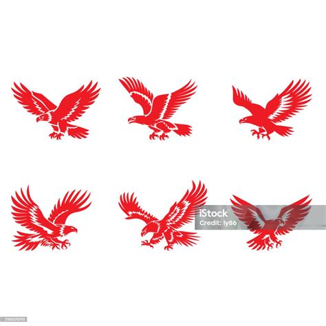 Eagle Icons Set Of 6 Eagles 독수리에 대한 스톡 벡터 아트 및 기타 이미지 독수리 아이콘 검독수리