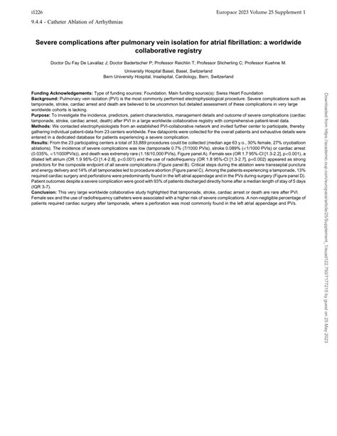 Pdf Severe Complications After Pulmonary Vein Isolation For Atrial