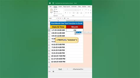 how to find month name using text function in excel short excel