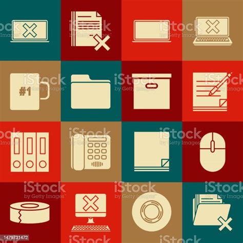 Set Delete Folder Computer Mouse Blank Notebook And Pen Laptop Document