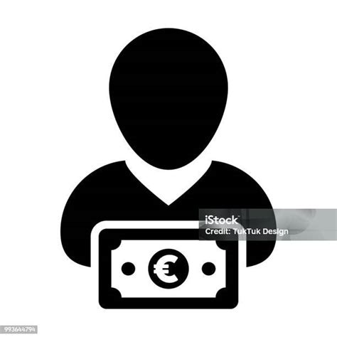 유로 통화 돈 기호 평면 색 문양 그림에서 금융 비즈니스에 대 한 스폰서 아이콘 벡터 남성 사용자 사람 프로필 아바타 감독에