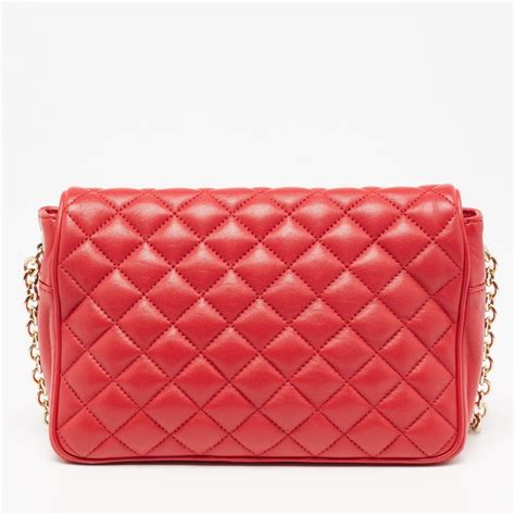 Ch Carolina Herrera Red Quilted Leather Flap Chain Shoulder Bag For