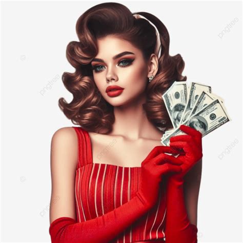Pretty Girl In Red Dress With Money Styled Hair And Makeup Girl With