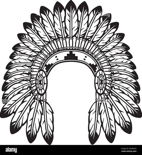 Native American Indian Chief Headdress Black And White Vector