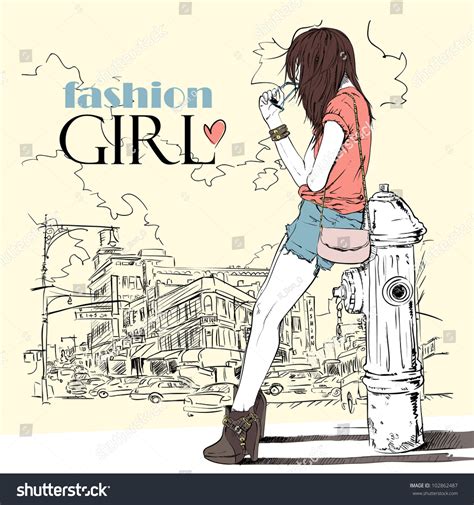 Vektor Stok Sexy Girl Fire Hydrant Sketchstyle On Tanpa Royalti 102862487 Shutterstock