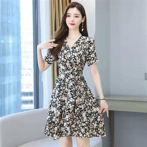 Jual Dress Bunga Korea Dress Bunga 2022 Baru Gaun Sifon Bunga Kecil V