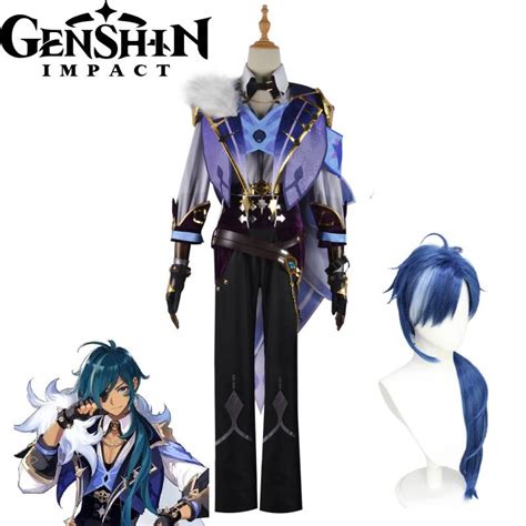 Kaeya Cosplay Genshin Impact Costume Kaeya Uniform Wig Clothes Full Set