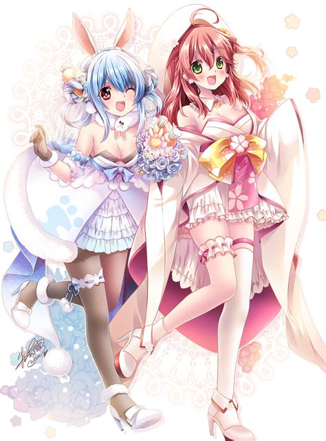 櫻野露 ★peko♥️miko★ 上次實況畫好的peko＆miko雙花嫁，登場囉～～★ 把圖圖送給大家啦～～～～