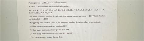 Solved Please Provide Matlab Code For Twork Solveda Set Of