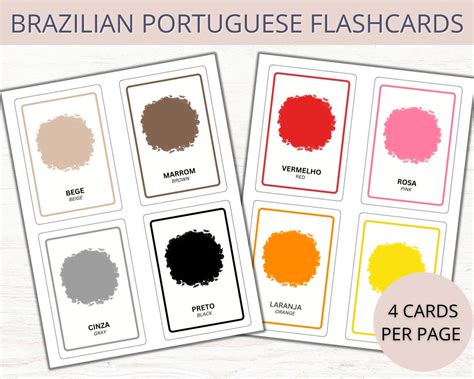 Portuguese And English Color Flashcards Printable Bilingual Colours