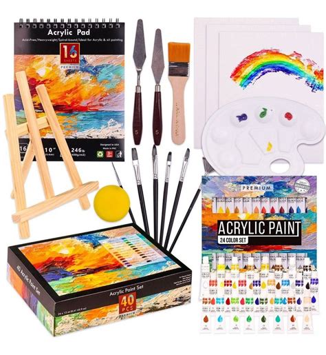 Kit 40pcs Lienzo Pintura Acrilica Bastidor Espatulas Pincel Importadora