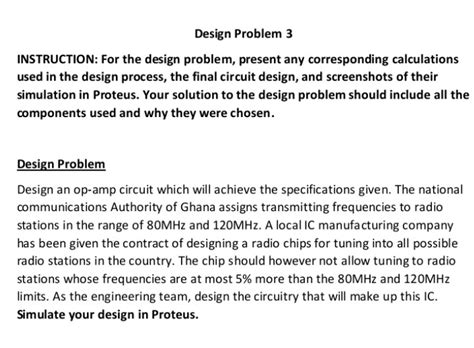Design Problem INSTRUCTION For The Design Problem Chegg Com