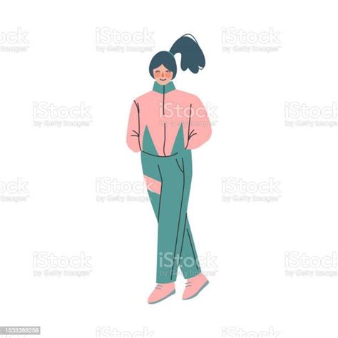 80년대 패션 스타일의 옷을 입은 십대 소녀 유행하는 복고풍 스트리트 스타일 의상 만화 벡터 일러스트레이션을 입은 남자 건강한 생활방식에 대한 스톡 벡터 아트 및 기타