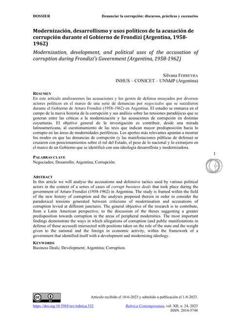 Pdf Modernización Desarrollismo Y Usos Políticos De La Acusación De
