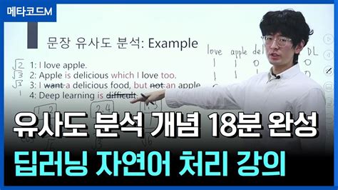 딥러닝 자연어처리 유사도 분석을 18분만에 정리해드립니다ㅣ서울대 ai박사과정 youtube