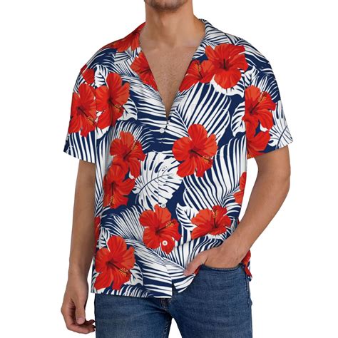Daiia Leaves And Flowers Mens Linen Shirts Short Sleeve Casual Shirts