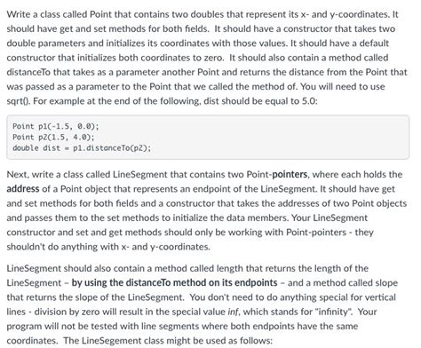 solved write a class called point that contains two doubles