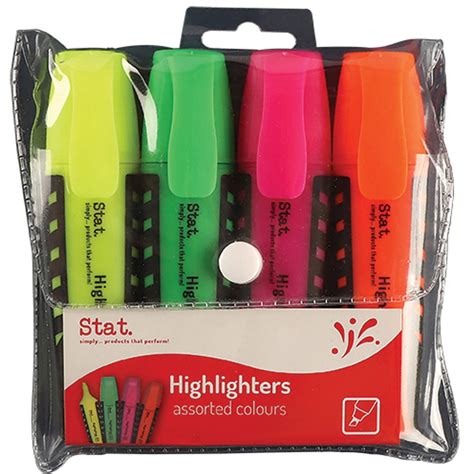 Stat Highlighter Chisel 2 5mm Tip Rubberised Grip Assorted Wallet Of 4 Your Home For Office