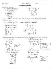 Study Guide For Algebra Expressions And Equations Course Hero