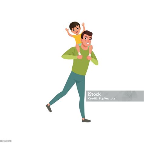 사랑 하는 아버지와 함께 시간을 보내고 아이 아빠가 들고 아들 그의 어깨에는 흰색 바탕에 그림을 벡터 가족에 대한 스톡 벡터