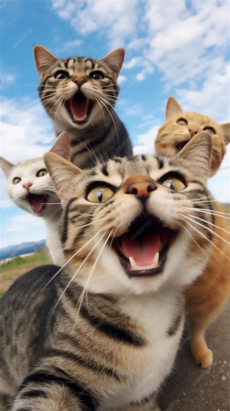 Gatos Wefie Con Sonrisa Y Cara Feliz Lindo Esponjoso Hiper Realista
