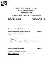 ECON 202 Test 2 Past Papers Pdf UNIVERSITY OF KWAZULU NATAL DIVISION