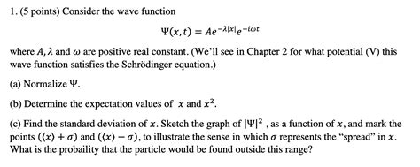 solved 1 5 points consider the wave function y x t