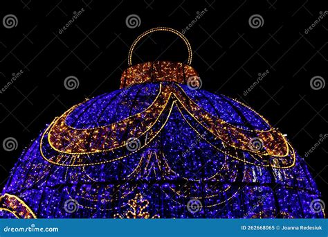 Big Christmas Bauble Decoration In Alicante Street On Black Night