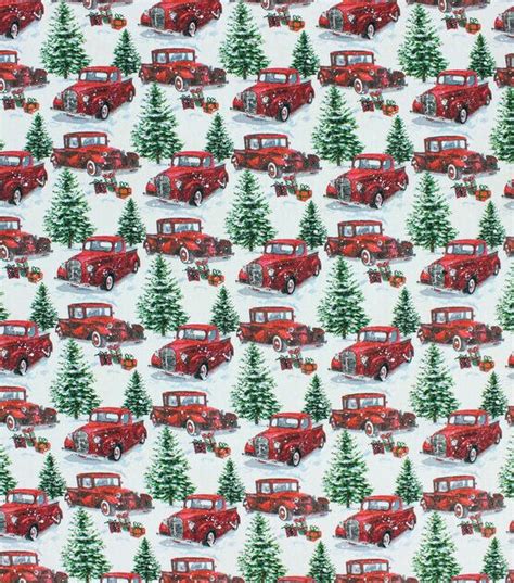 Red Truck In The Snow Christmas Glitter Cotton Fabric Joann