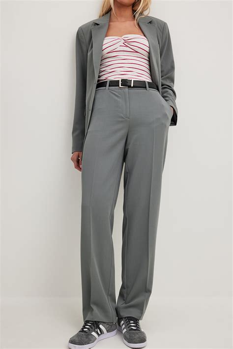 Mid Waist Straight Leg Suit Pants Grey Na Kd