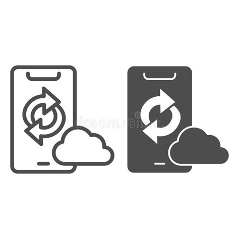 Cloud Sync On Smartphone Line And Solid Icon Smartphone Review Concept Data Synchronization On