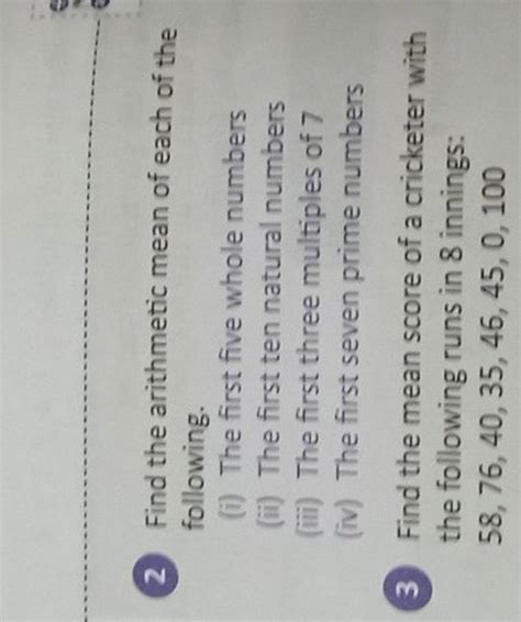 2 Find The Arithmetic Mean Of Each Of The Following I The First Five