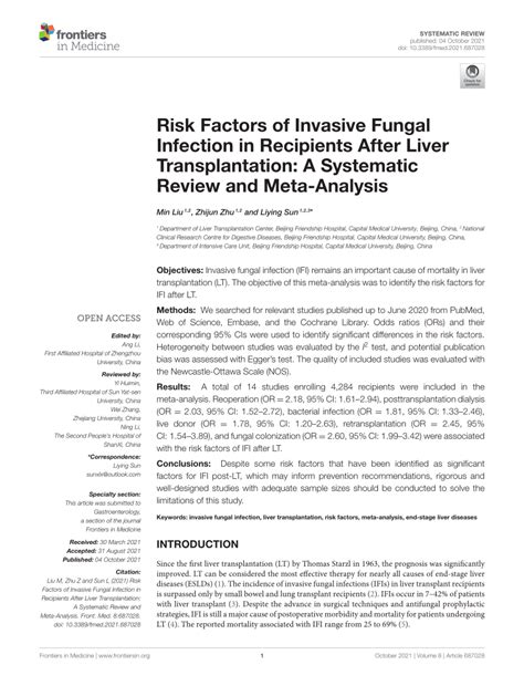 Pdf Risk Factors Of Invasive Fungal Infection In Recipients After