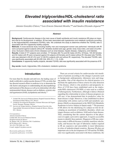 Pdf Elevated Triglycerides Hdl Cholesterol Ratio Associated With