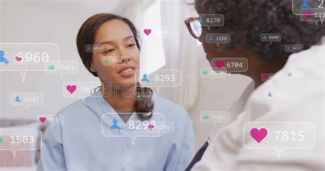 Social Media Engagement Image Over Two Women Having Conversation Stock