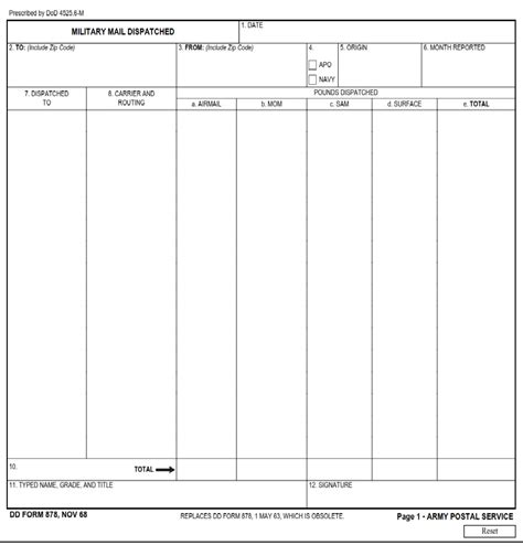Dd Form 878 Military Mail Dispatched Dd Forms