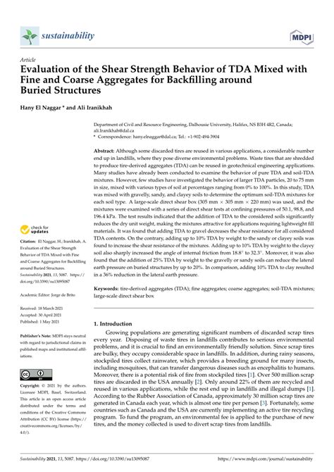 Pdf Evaluation Of The Shear Strength Behavior Of Tda Mixed With Fine