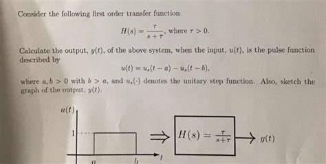 Solved Consider The Following First Order Transfer Function