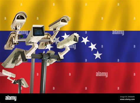 Venezuelan Cctv Camera On The Flag Of Venezuela Surveillance Security Control And