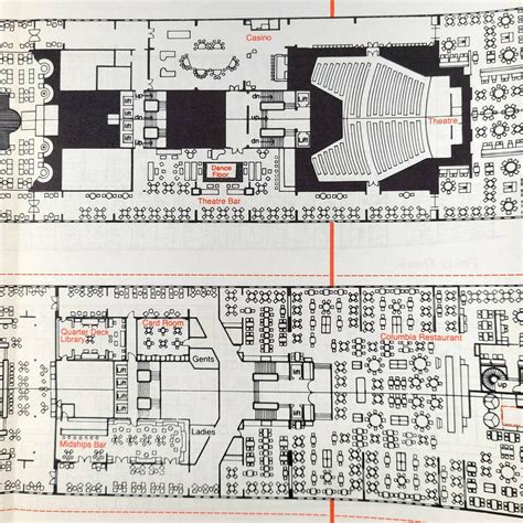 1973 Cunard Cruise Line Queen Elizabeth 2 Deck Plan Ship Steamship