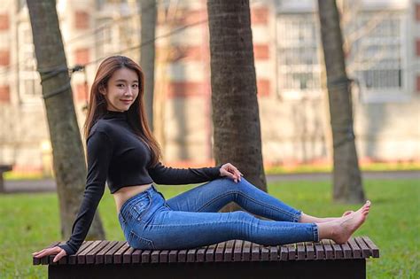 Asian Model Women Long Hair Dark Hair Sitting Hd Wallpaper