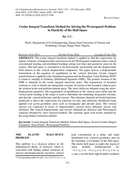 pdf cosine integral transform method for solving the westergaard
