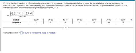 Solved Find The Standard Deviation S Of Sample Data Chegg