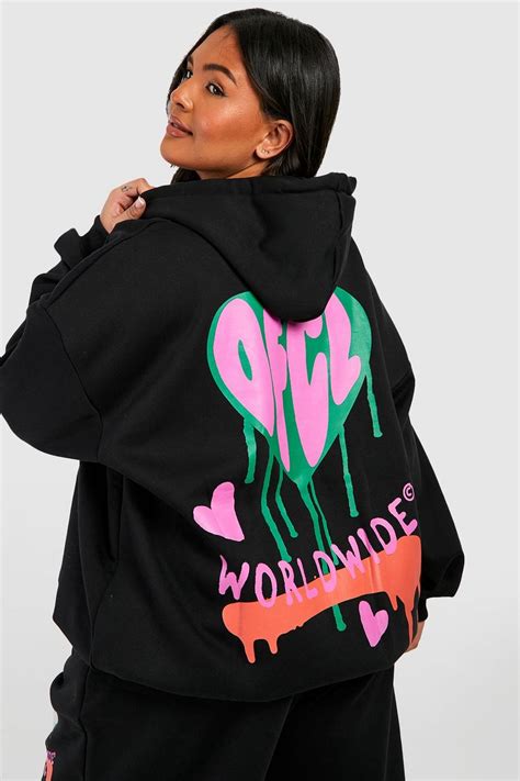 Plus Multi Graffiti Print Hooded Tracksuit Boohoo Uk