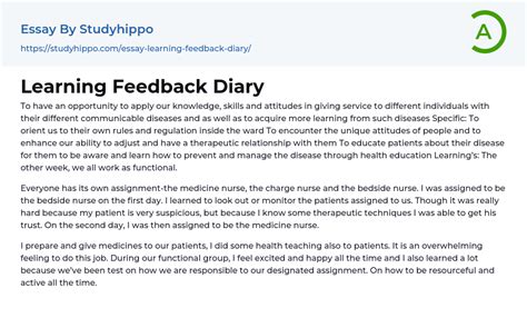 Learning Feedback Diary Essay Example StudyHippo Com