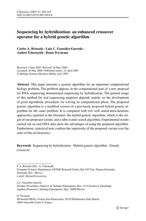 Pdf Sequencing By Hybridization An Enhanced Crossover Operator For …chernykh Papers Journal