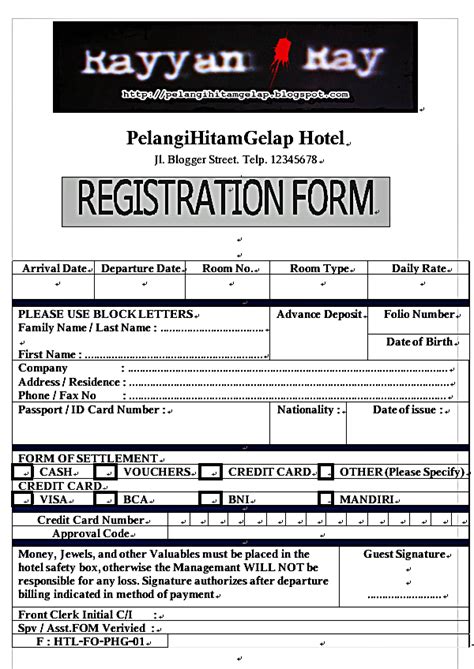 Contoh Registration Form Hotel Fill Out And Sign Prin