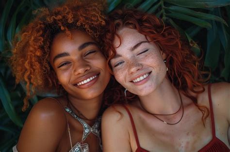 Multiracial Women Hugging Black African American And White Redhead With
